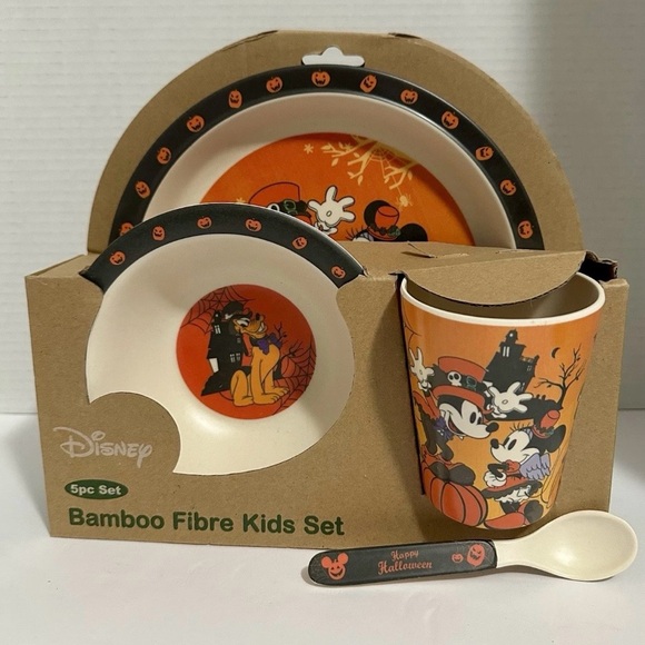 Disney | Other | Disney Orange And Black Bamboo Kids Dinnerware Set ...